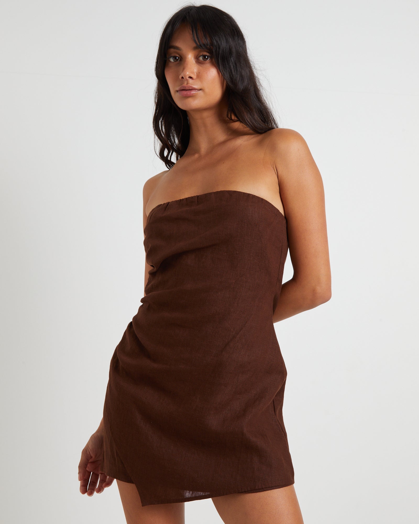 Lui Linen Mini Dress in Chocolate – General Pants Co.